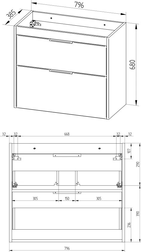 Mereo, Mereo Vigo, koupelnová skříňka s keramickým umyvadlem 81 cm, bílá, MER-CN312