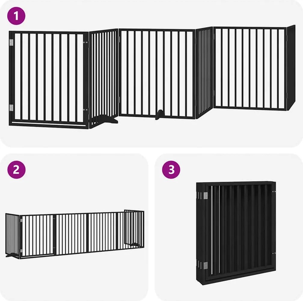 Zábrana pro psy s dvířky skládací 6 panelů černá 480 cm topol 3155573