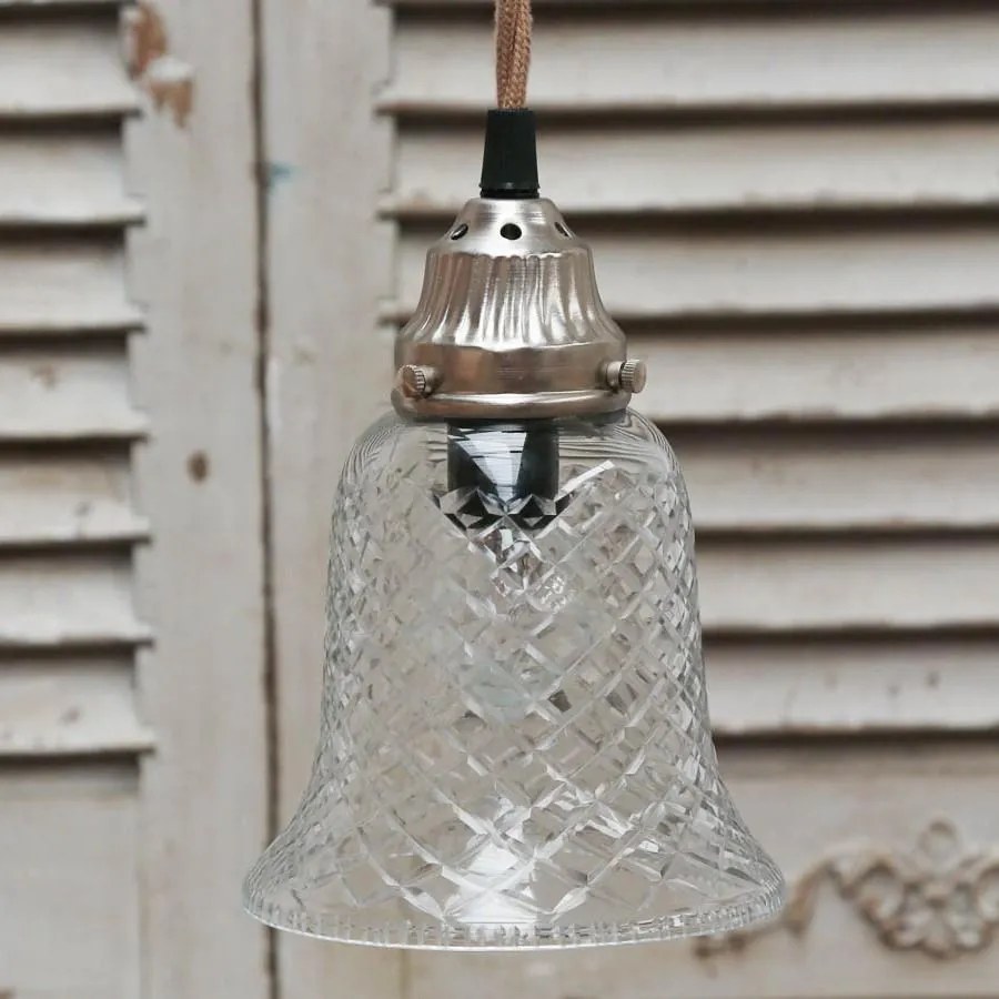 Chic Antique Závěsná lampa Glass Bell, stříbrná barva, čirá barva, sklo, kov