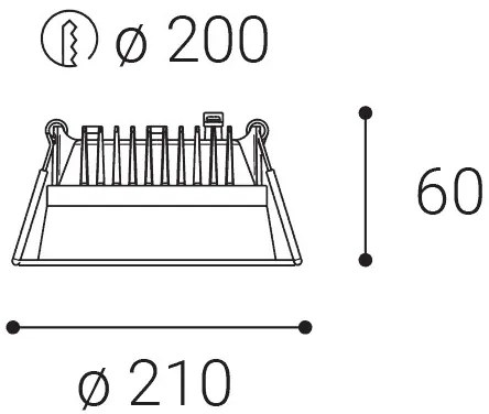 LED2 2250733DT Zeta L, černé svítidlo pro zapuštění, 25W LED 3000K stmívatelné TRIAC, ⌀17,6cm, IP44