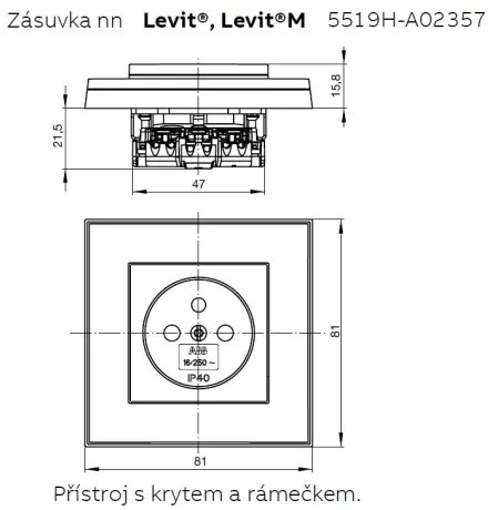 ABB Levit zásuvka žlutá/kouřová černá 5519H-A02357 64 s clonkami