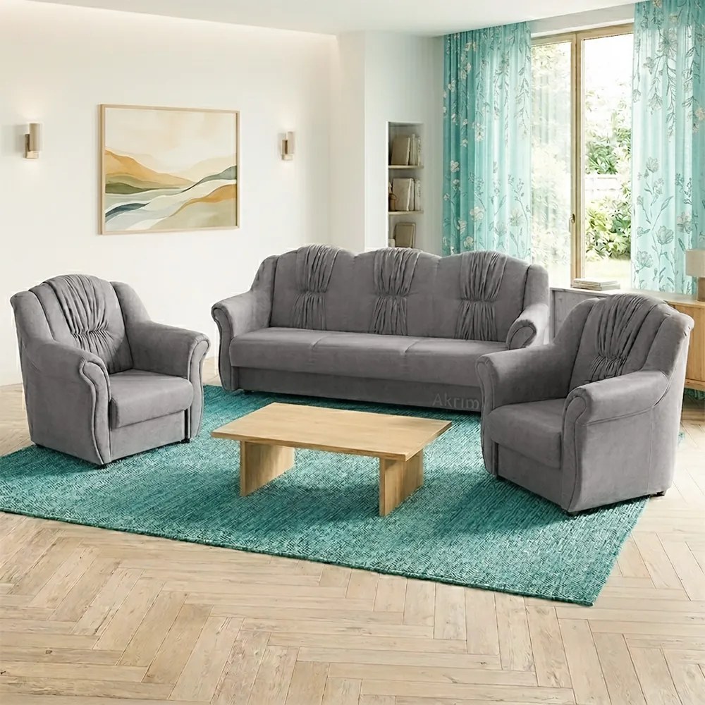 Sedací sestava MATYLDA 3R+1+1 | rozkládací + úložný prostor | tmavě šedá 97 WATER REPELLENT
