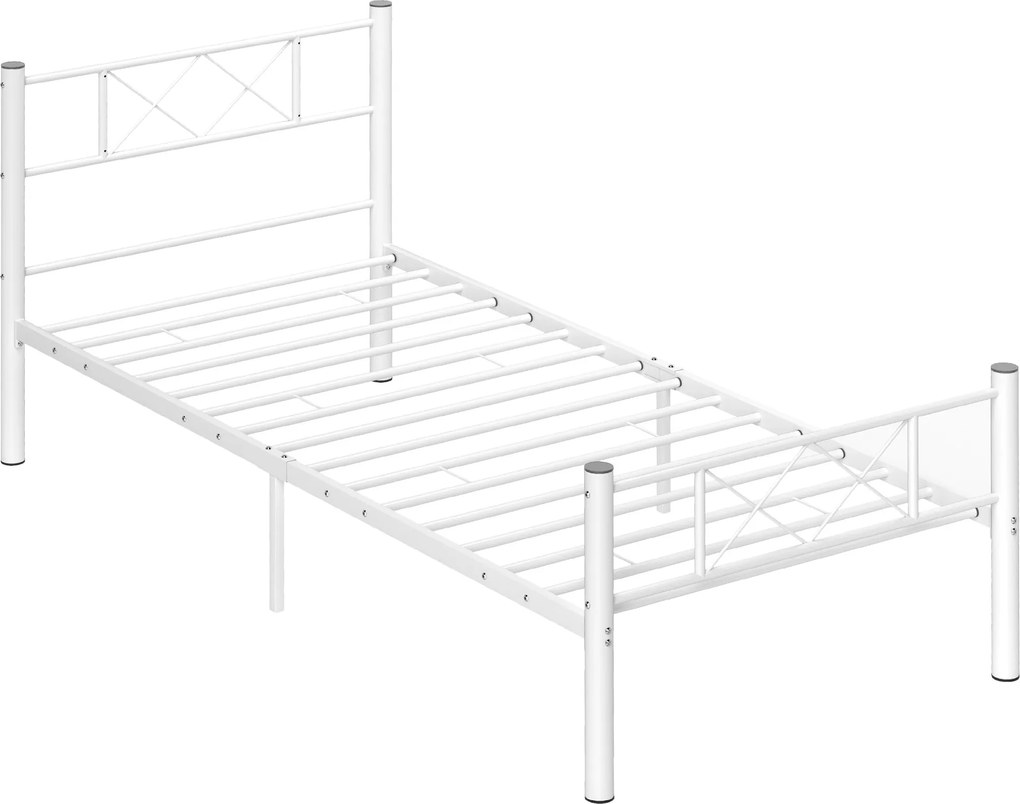 Rám postele HOMCOM pro matraci 200 x 90 cm, 88 cm vysoký jednolůžkový rám z oceli, pro ložnici či pokoj pro hosty, Bílý | Aosom