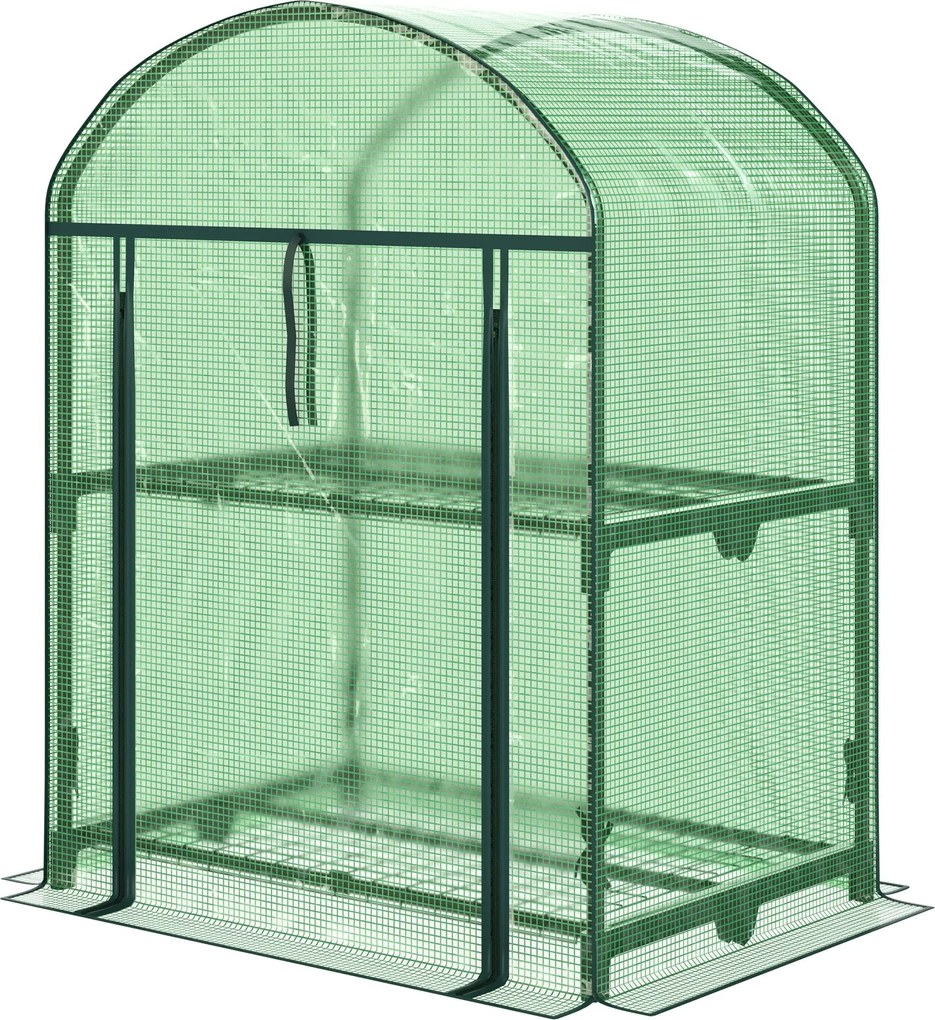 Outsunny Mini Zahradní Skleník s 2 Kovovými Policemi a PE Krytem, Kompaktní Balkónový a Terasový Skleník 69x49x91cm, Zelený | Aosom