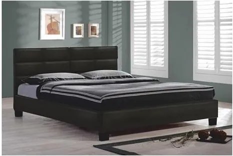 Černá manželská postel s roštem MIKEL, 160x200 cm, ekokůže