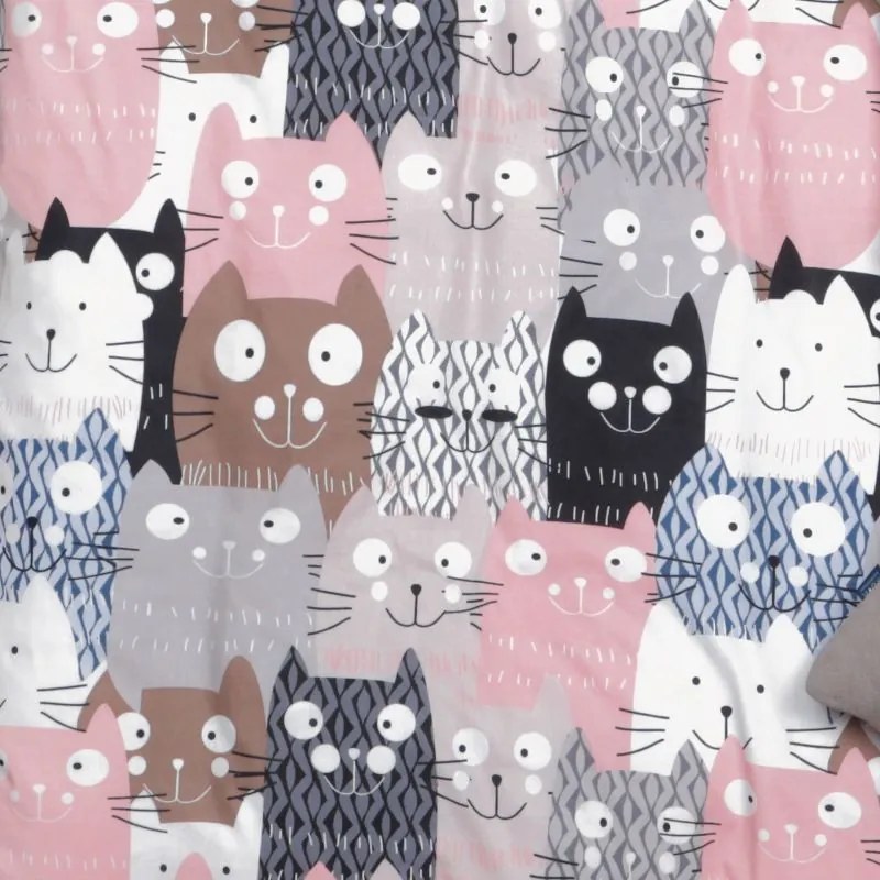 SCANquilt povlečení KLASIK DESIGN multi cats šedorůžová 140 x 200/70 x 90 cm