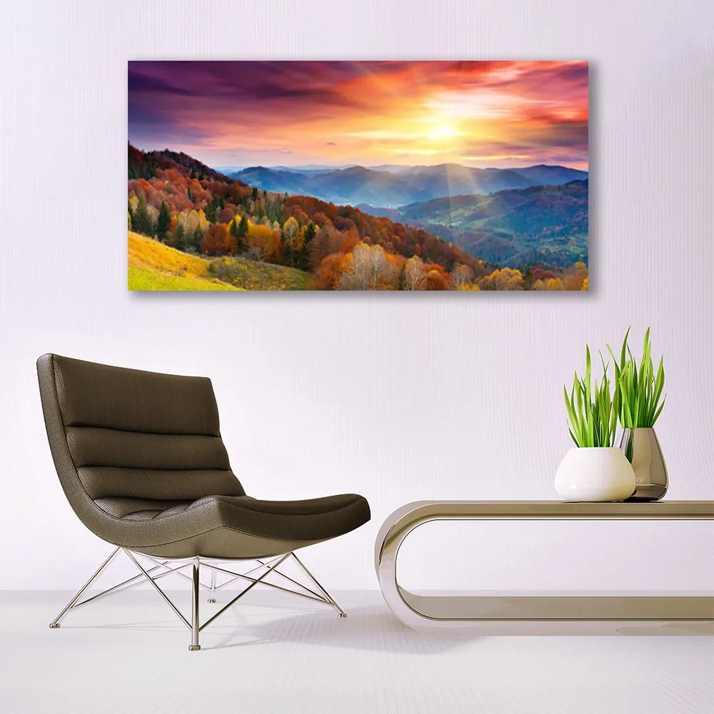 akrylový obraz Hora Les Slunce Krajina 120x60 cm