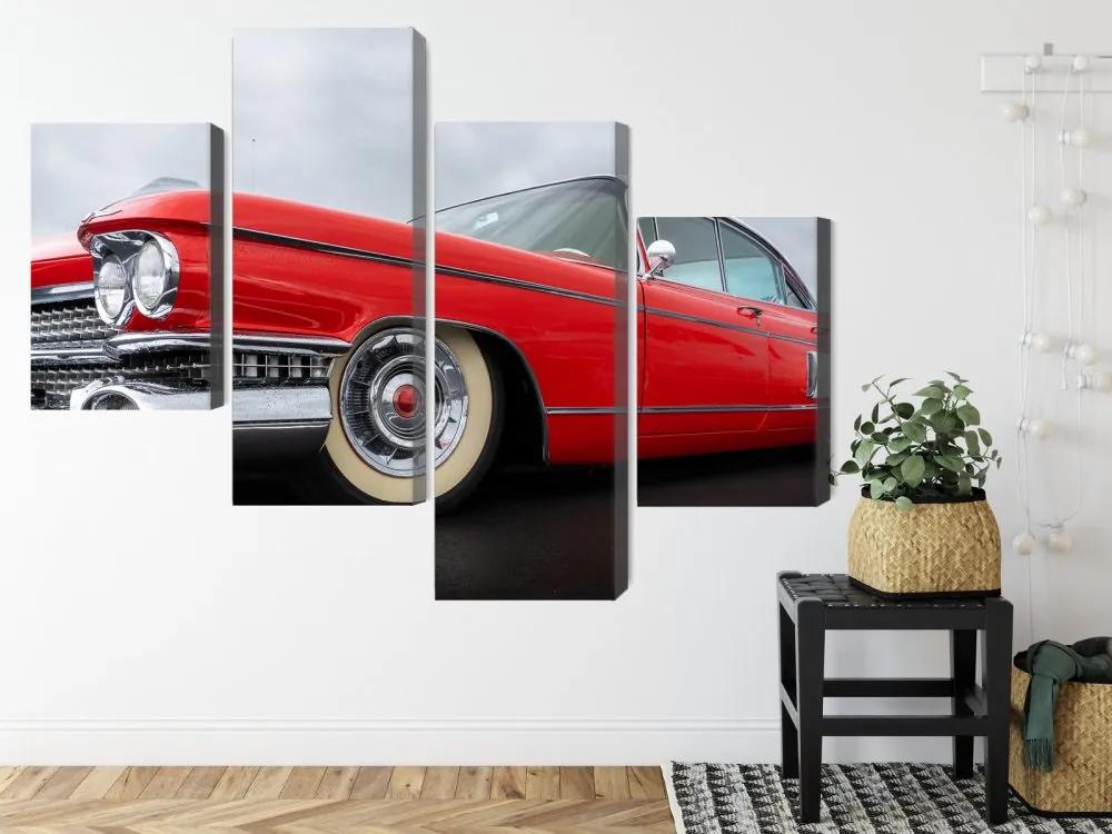 Vícedílný obraz Červené Auto Z 50. Let Nedostatek Nedostatek Plátno Canvas 80x50