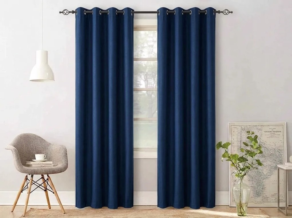 Zatemňovací závěsy OXFORD tmavě modré 140x250 cm (2 ks), kovové kroužky