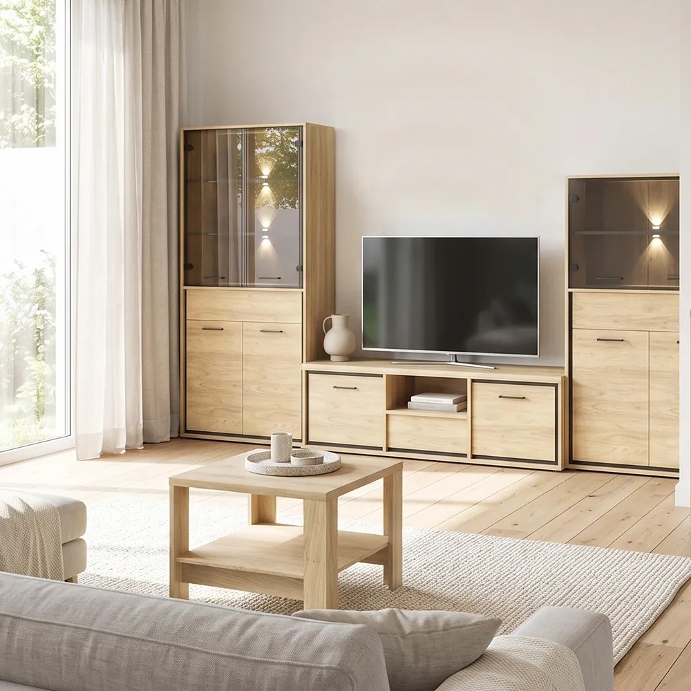 Obývací stěna MEDIOLAN | 323,5 cm + konferenční stolek 65x65 cm | 4 díly | natural hikora