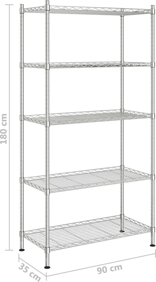 Úložný regál 5 polic 90 x 35 x 180 cm chromovaný 250 kg 324623
