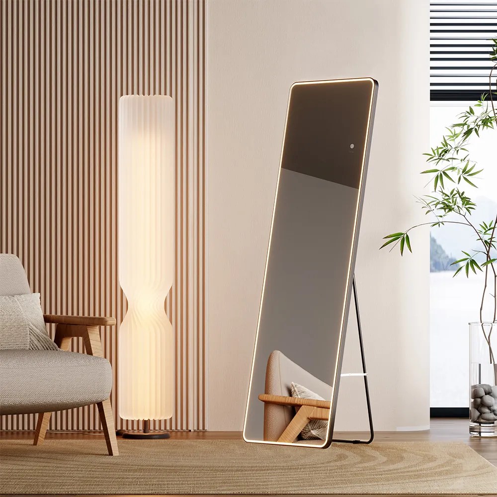 Mereo, Mereo Zrcadlo hranaté 500x1700 mm, LED osvětlení, závěsné i stojaté, černý rám, MER-CN188