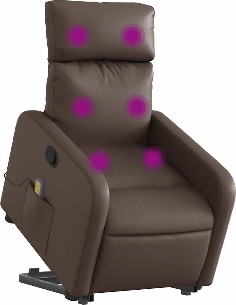 Zvedací masážní polohovací křeslo hnědé umělá kůže 3206758