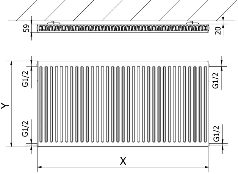 Mexen C11 deskový radiátor 600 x 1600 mm, boční připojení, 1493 W, Bílá - W411-060-160-00