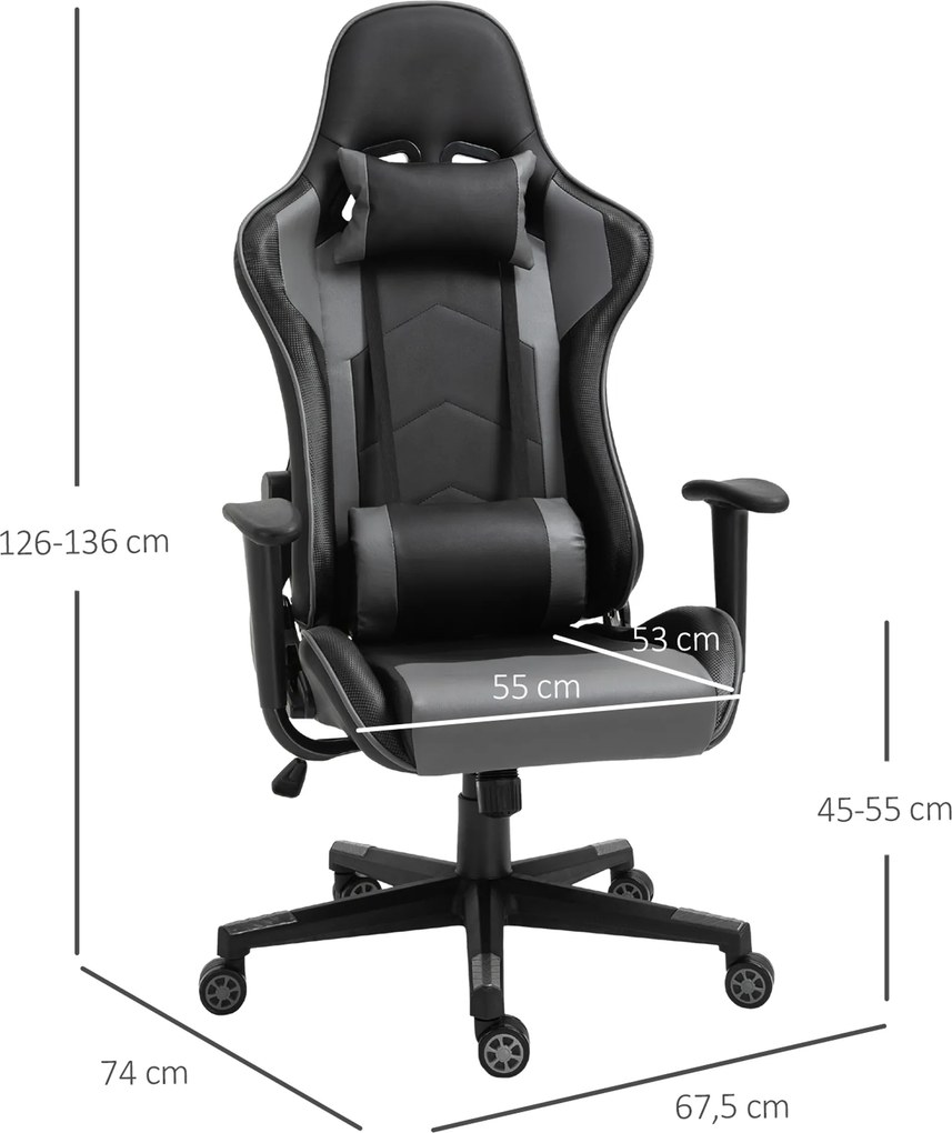Ergonomická kancelářská židle Vinsetto herní otočná židle z umělé kůže a pěny černá 67,5x74x126-136 cm pro pohodlnou práci a hraní | Aosom.de