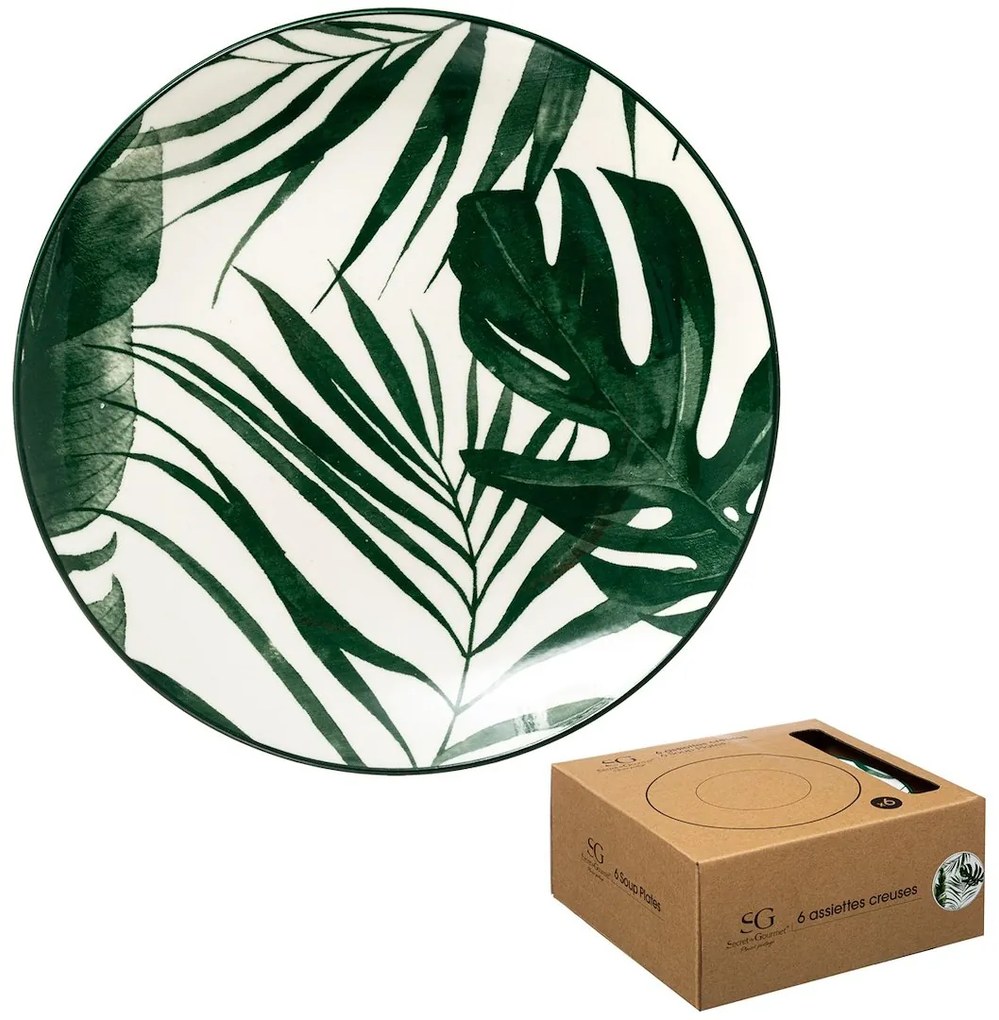 Porcelánový hluboký talíř Leafs, (fi) 20 cm, listy, sada 6ks