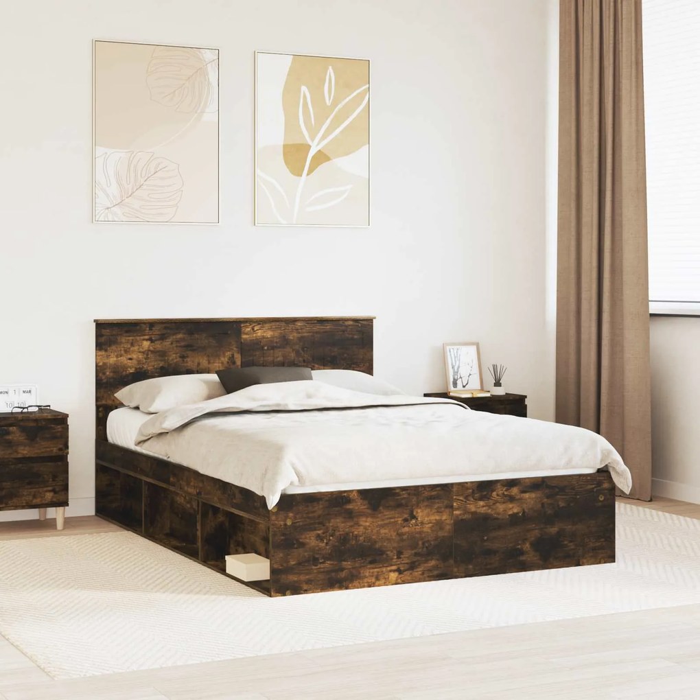 Rám postele Kouřový dub 135 x 190 cm Masivní borové dřevo 3410613