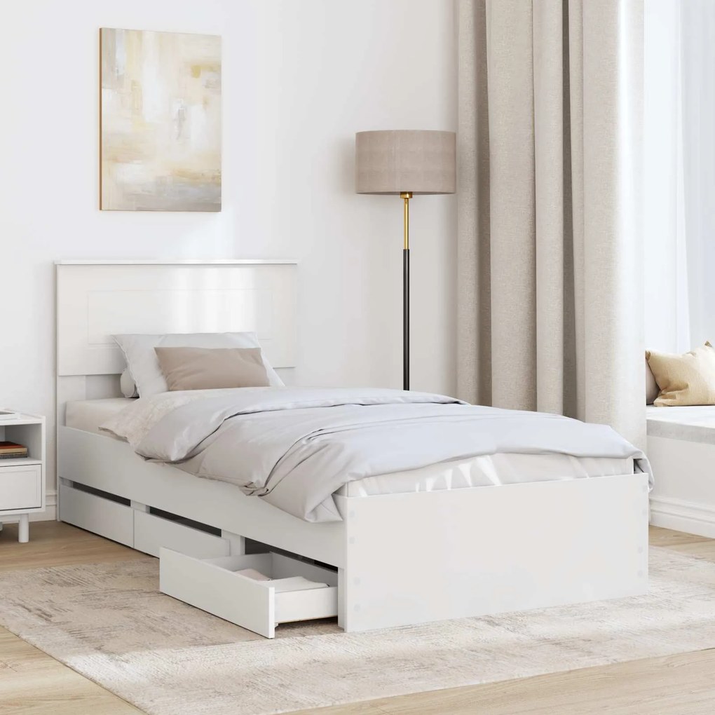 Rám postele se zásuvkou Bílá 90 x 200 cm Inženýrské dřevo 3408026