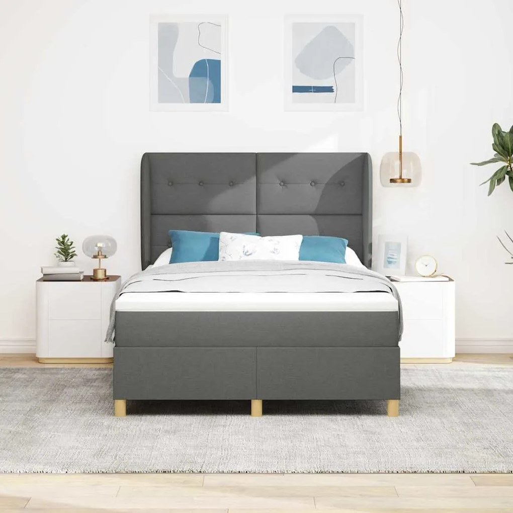 Postel s boxspringem s čelo Tmavě šedá 190 x 140 cm textil 3340747
