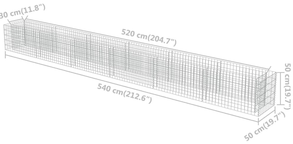 vidaXL Marketos Gabionový vyvýšený záhon pozinkovaná ocel 540 x 50 x 50 cm