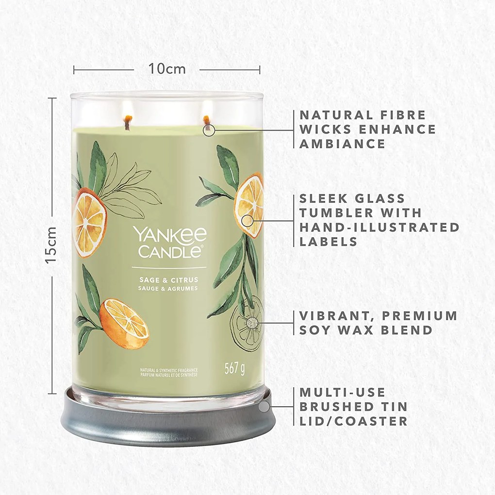 Yankee Candle vonná svíčka Signature Tumbler ve skle velká Sage & Citrus 567g