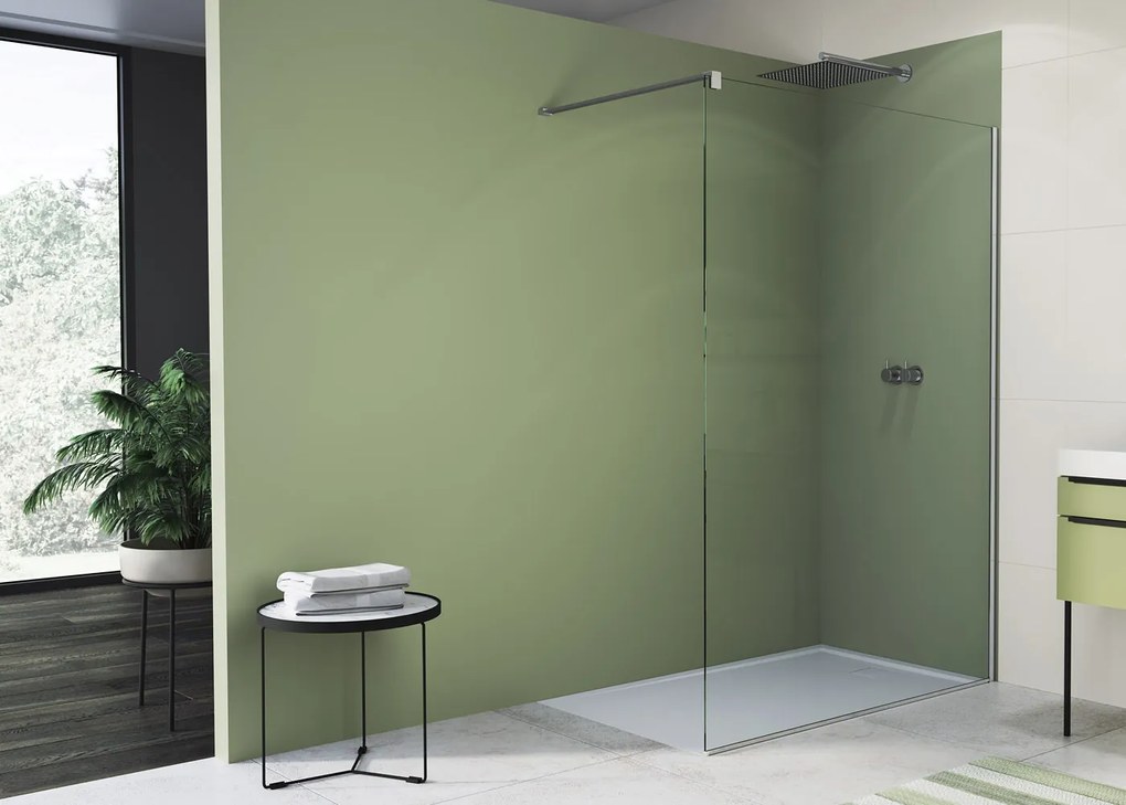 Sanswiss EASY STR4P Walk-In Pevná stěna samostatná 160 cm Šířka: 1600 mm, Profil: Bílá, Sklo: Hladké čiré