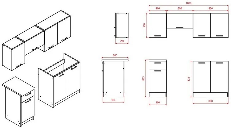 Kuchyňský blok Irma, bílá/dub burgund