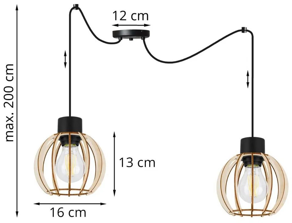 Závěsné svítidlo Timber Spider 8, 2x dřevěné stínítko