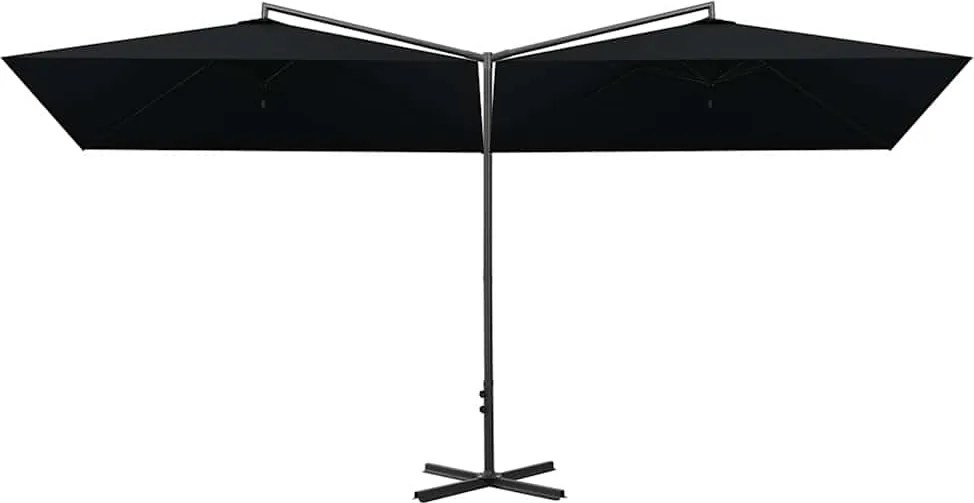 Dvojitý zahradní slunečník s ocelovou tyčí černý 600 x 300 cm 312560