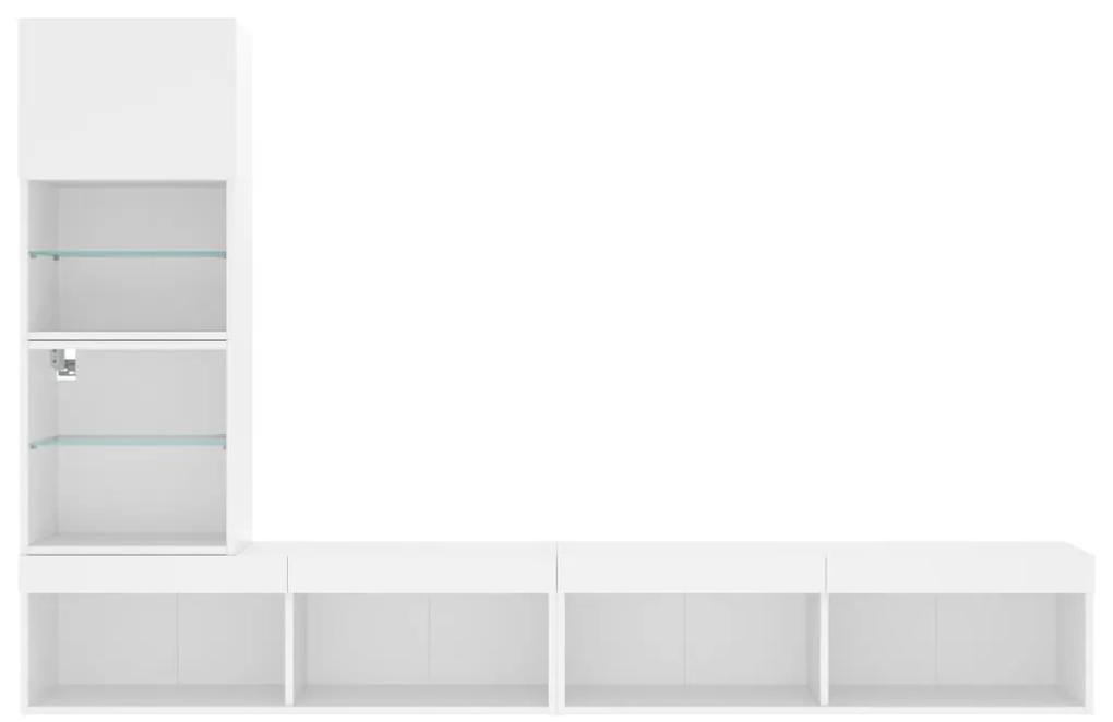 4dílná obývací stěna s LED osvětlením bílá kompozitní dřevo - Default Title