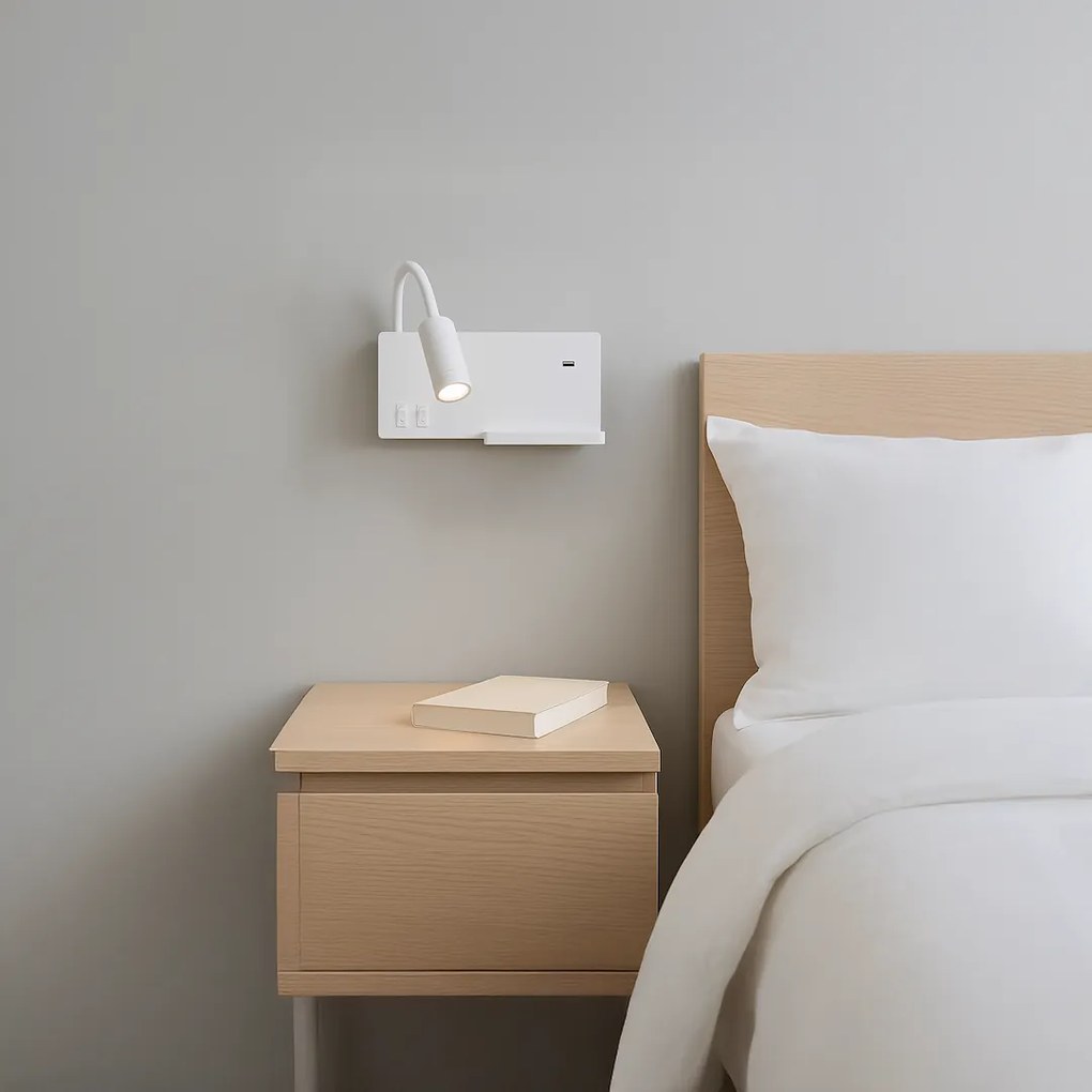 Nástěnné LED svítidlo Shelf, 1x LED 4+5+2w, 4000k, w, vypínač