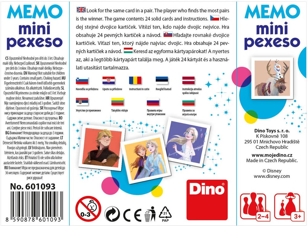 DINO HRA Pexeso Disney III. mini 12 dvojic 4 druhy *SPOLEČENSKÉ HRY* dn601093