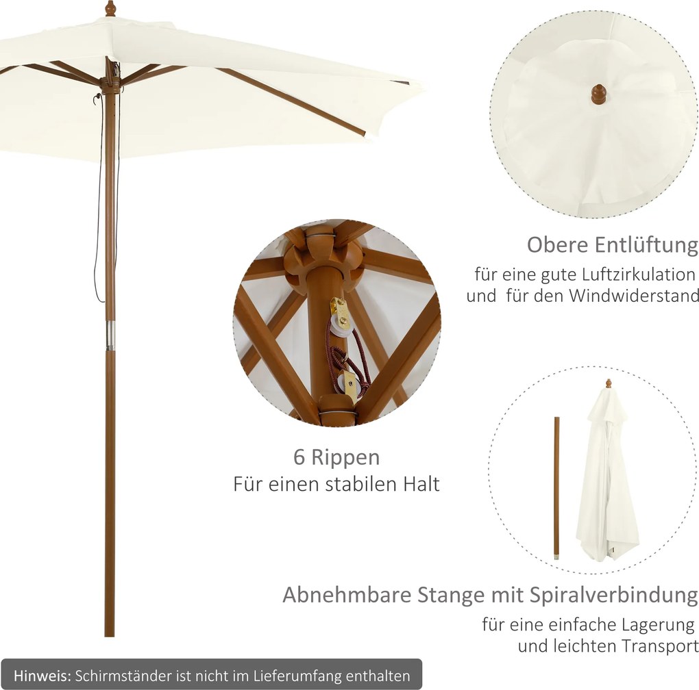 Outsunny Slunečník Ø 250 cm, slunečník s kladkovým mechanismem, balkonový plážový slunečník z bambusu, větruodolný tržní slunečník, ochrana před slun…