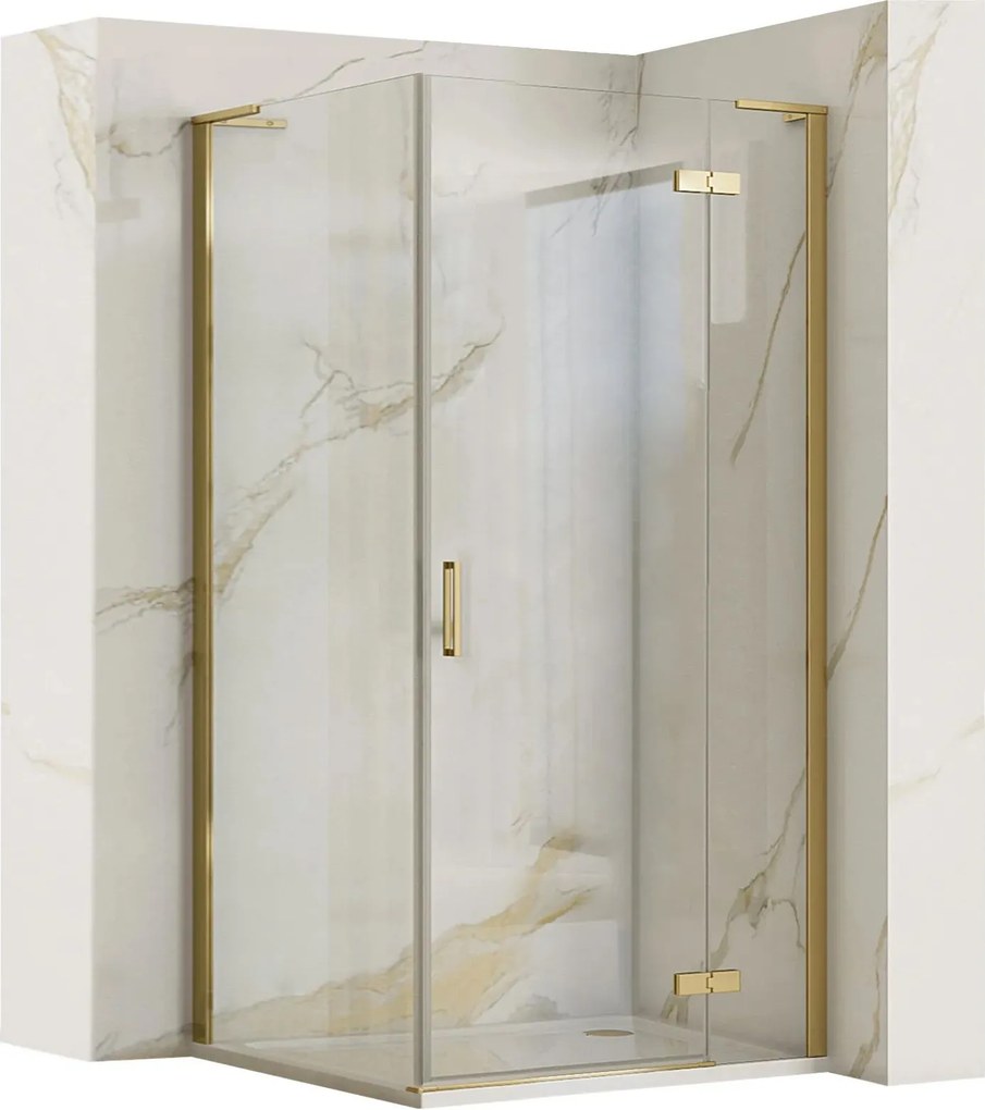 Rea Hugo, 1-křídlová sprchová kabina 90(dveře) x 90(stěna) x 200,5 cm, zlatá matná, KPL-K8413