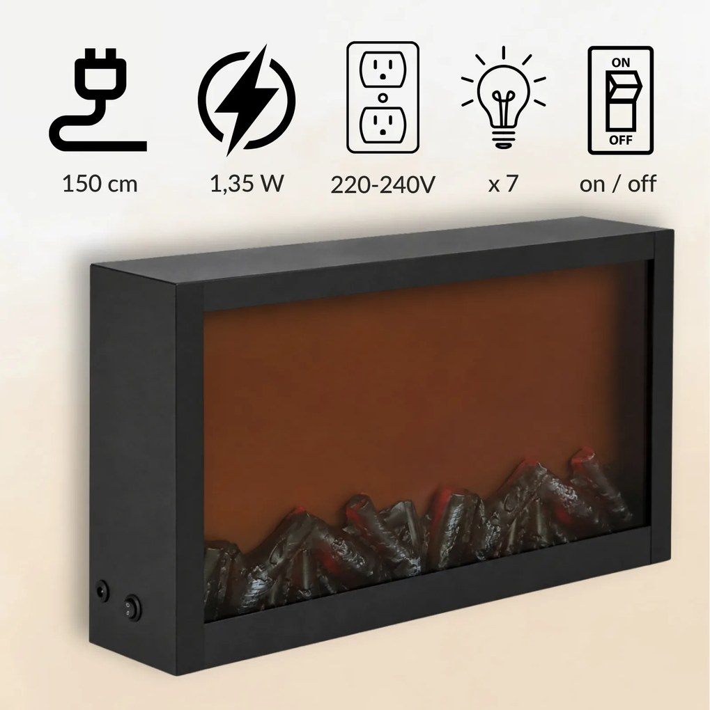 Dekorativní LED krb, kovový, 10 x 41 x 25 cm