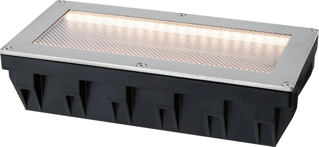 P 95744 Solární LED zemní svítidlo Sorea soumrakový senzor IP67 hranaté 200x100mm 3000K 0,3W 3,7V kov kartáčovaný ABS/polykarbonát/ocel - PAULMANN