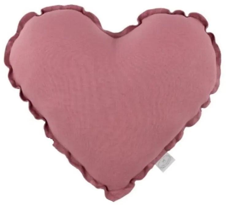 Mini lněný polštář srdce sytě růžová 28 cm