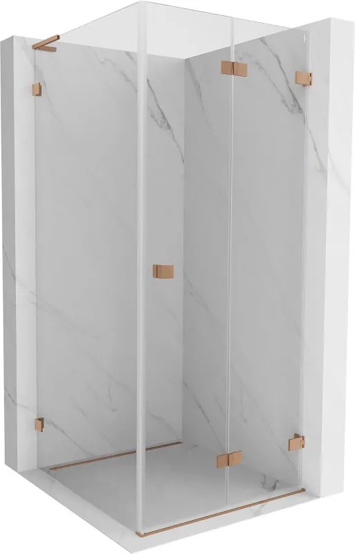 Mexen Lunar-F L, sklápěcí sprchový kout pravý 80 x 80 cm, 8mm čiré sklo, profil měděná matná, 836L-080-080-65-00-P