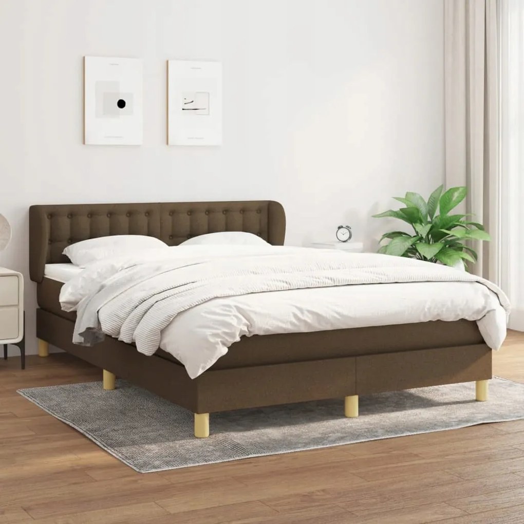 Box Spring Postel S Matrací Textil Tmavě Hnědá tlačítka 140 x 200 cm