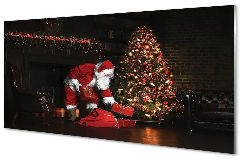 Obraz na skle Ozdoby na vánoční stromeček dárky Claus 100x50 cm