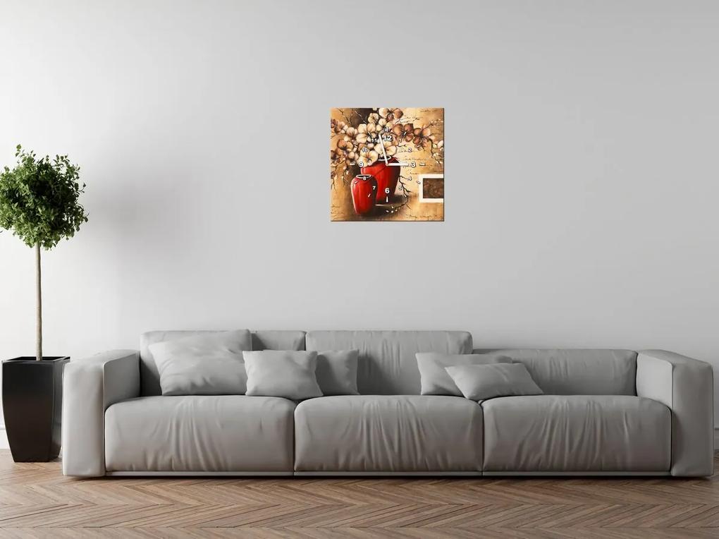Gario Obraz s hodinami Orchideje v červené váze Rozměry: 40 x 40 cm