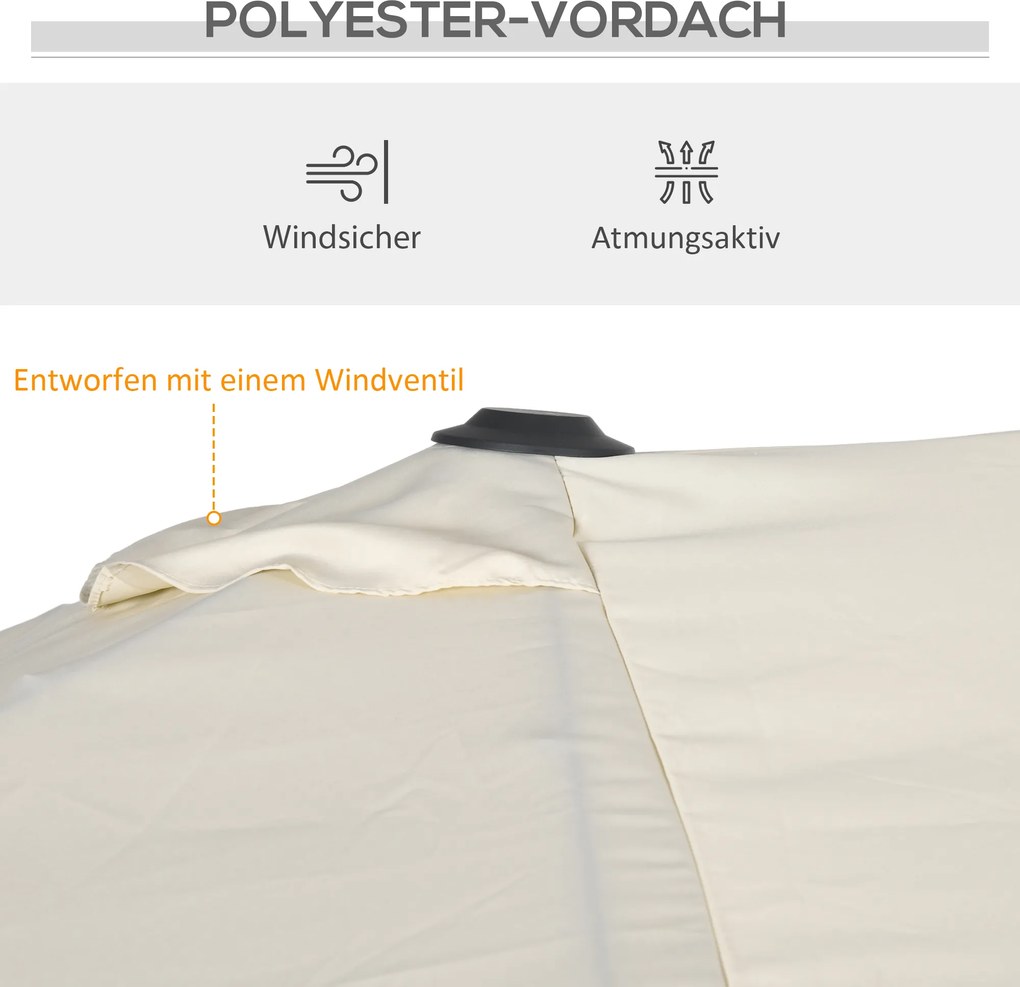 Slunečník Outsunny 150 x 295 cm dvojitý slunečník s nastavitelným úhlem sklonu, tržní slunečník na terasu z polyesteru v krémové barvě | Aosom.de