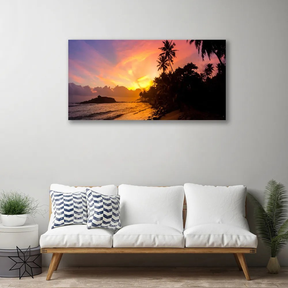 Obraz na plátně Moře Slunce Palmy Krajina 125x50 cm