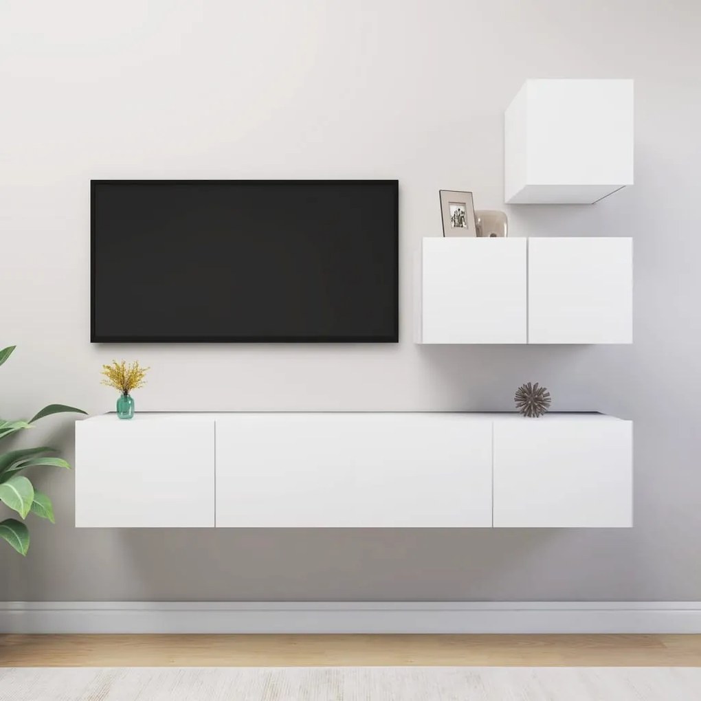 4dílný set TV skříněk bílý kompozitní dřevo 3078735