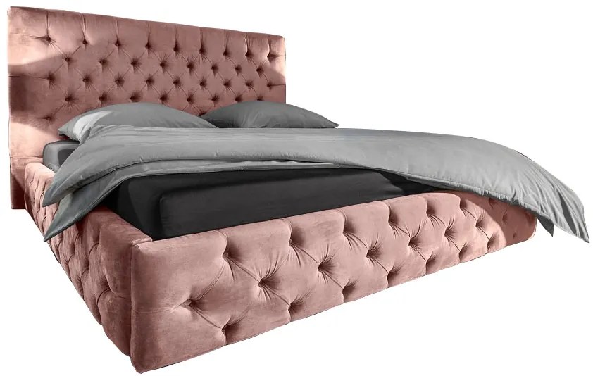 Moebel Living Starorůžová sametová postel Viv 160 x 200 cm