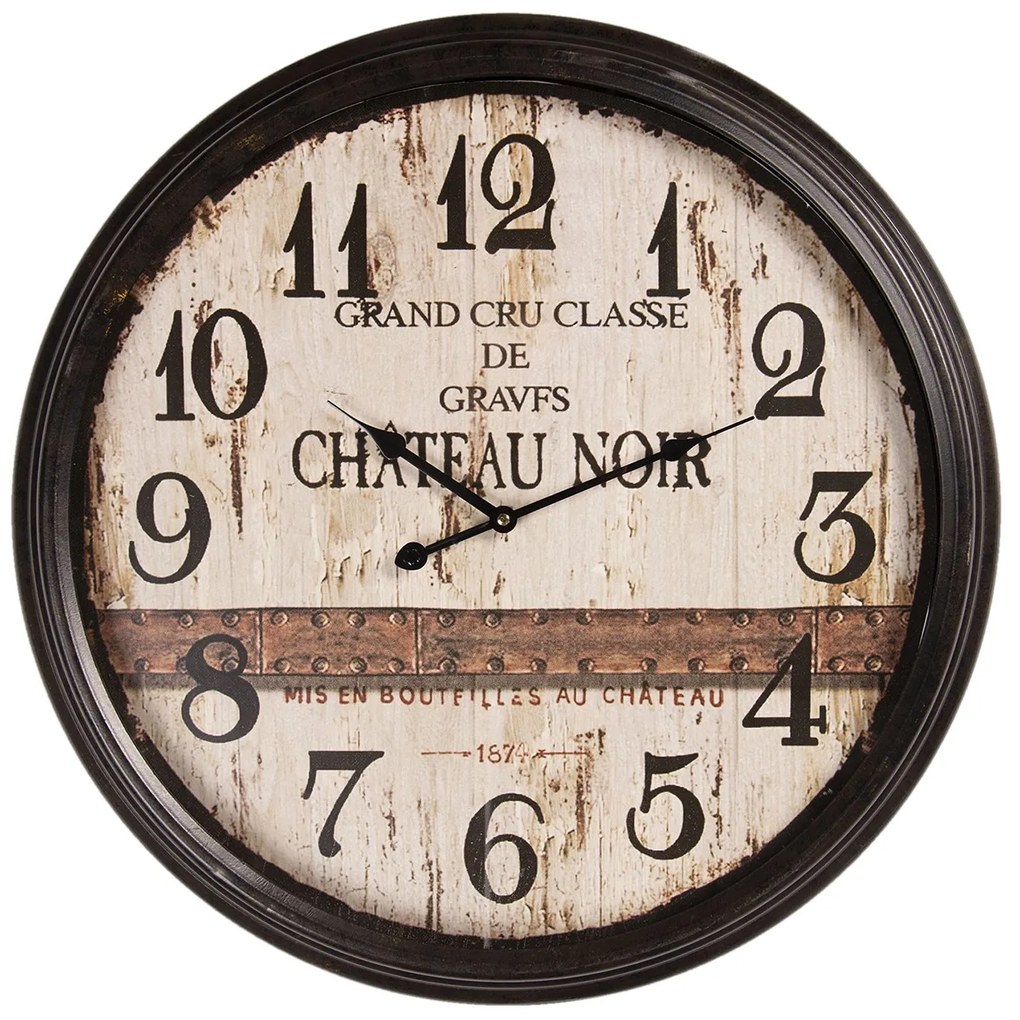 Hnědé kovové hodiny Chateau Noir - Ø 64*10 cm / 1*AA