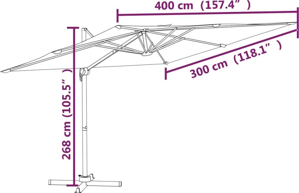 vidaXL Konzolový slunečník s hliníkovou tyčí terakota 400 x 300 cm [319926]
