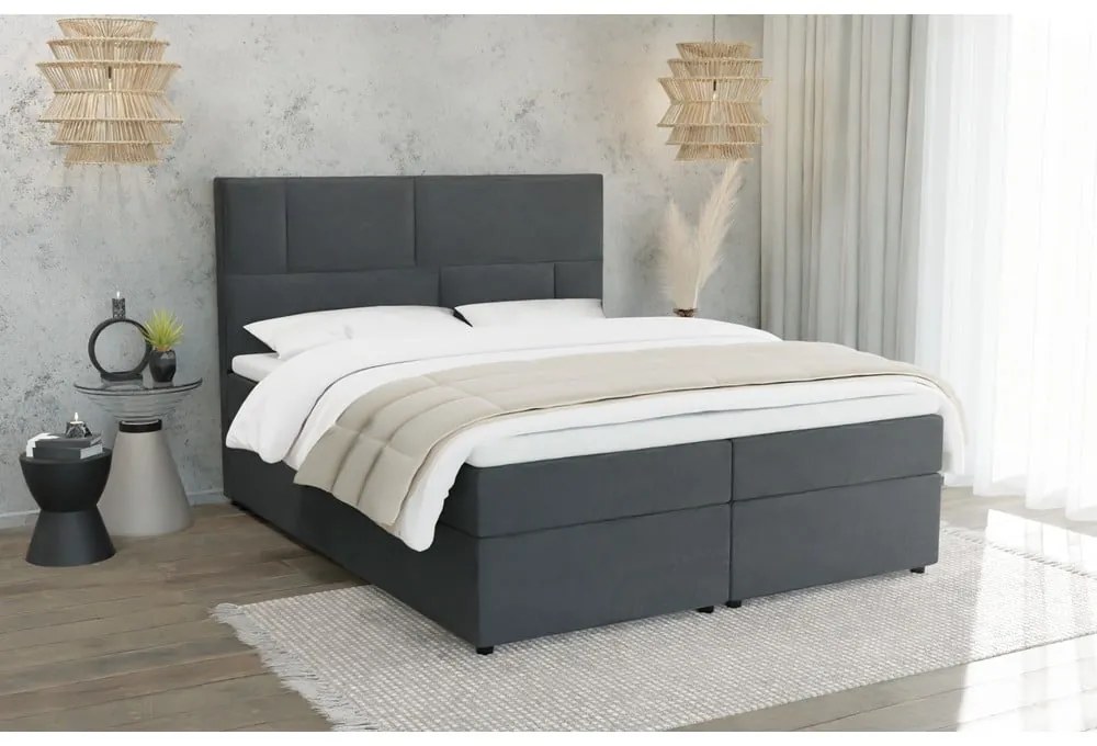 Tmavě šedá boxspring postel s úložným prostorem 180x200 cm Lola – Ropez