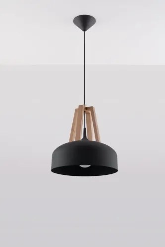 Lustr SOLLUX Casco E27 1x60W bez zdroje SL.0390 přírodní dřevo a ocel černá