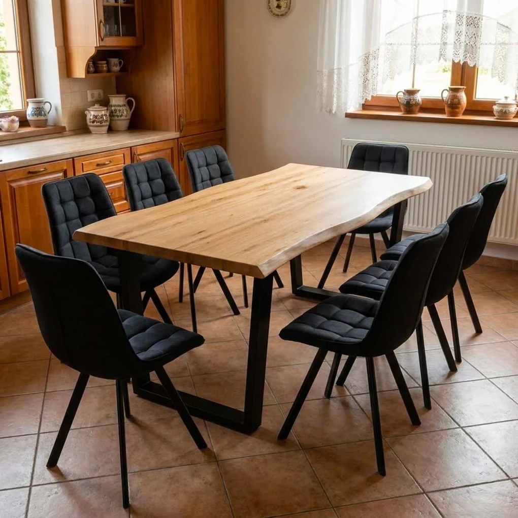 Vikio Jídelní set pro 8 osob 180x90 cm dub noha U černá židle VJS158-8C-S